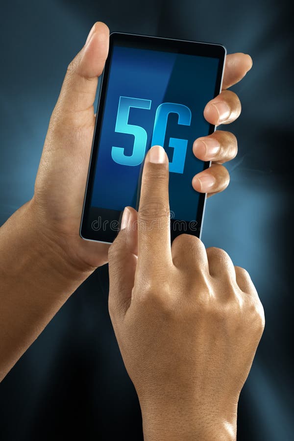 A Woman Finger Connect To 5G Network on a Smart Phone Stock Image ...