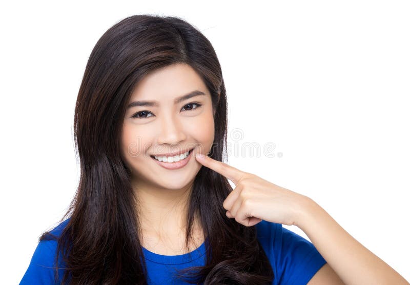 Woman Finger Point To Her Teeth Stock Image - Image of china, mature ...