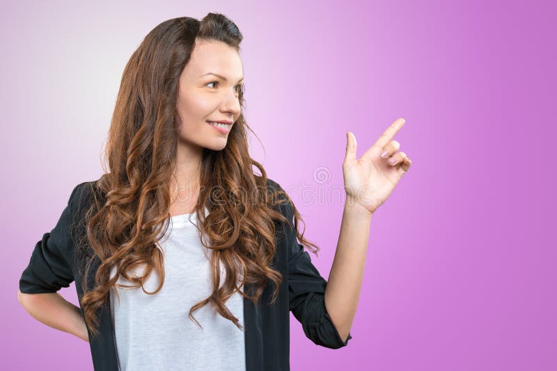 Woman with finger point up stock photo. Image of people - 62960016