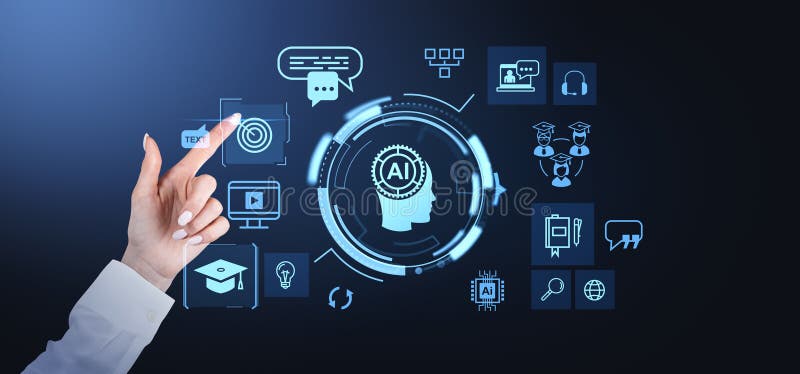 Woman Finger Touch AI Icons Hologram, Chat Bot and Artificial ...