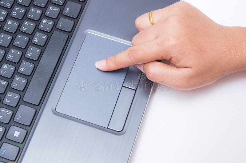 Woman Finger Touch on Laptop Editorial Photography - Image of ...