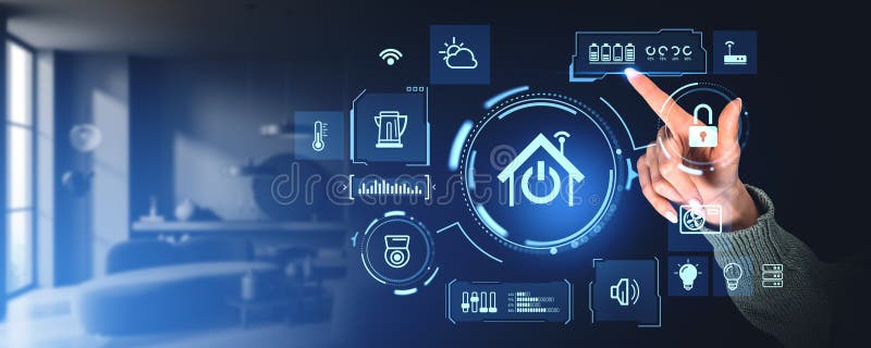Woman Finger Touch Smart Home Interface, Virtual Screen and ...