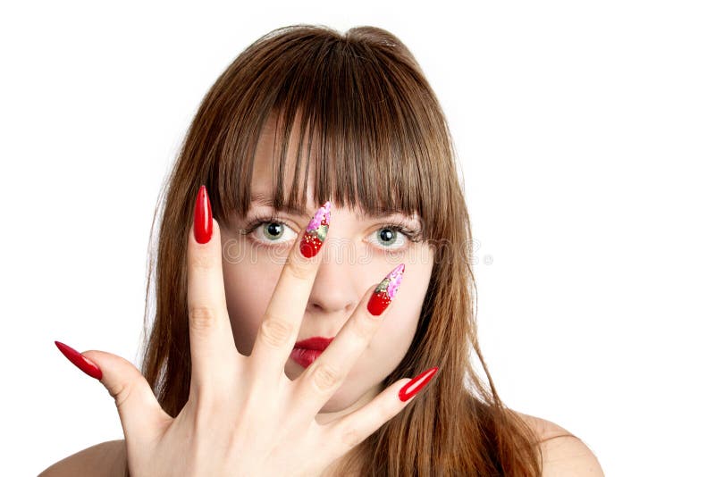 Aggressive Girl Hands with Long Acrylic Nails Stock Photo - Image of ...