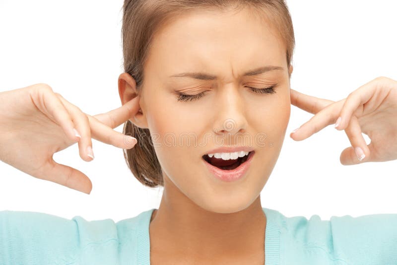 Woman with fingers in ears stock image. Image of girl - 40165611