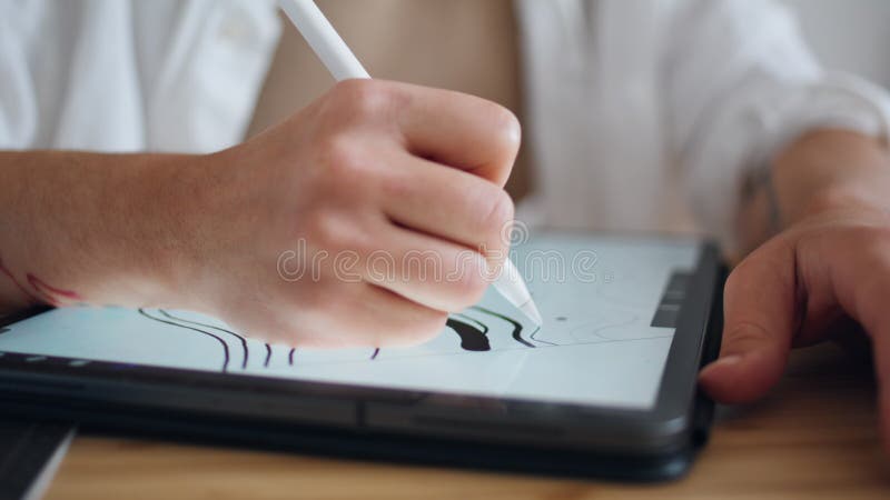 Woman Fingers Working Interactive Pen at Home Close Up. Unknown Creator ...