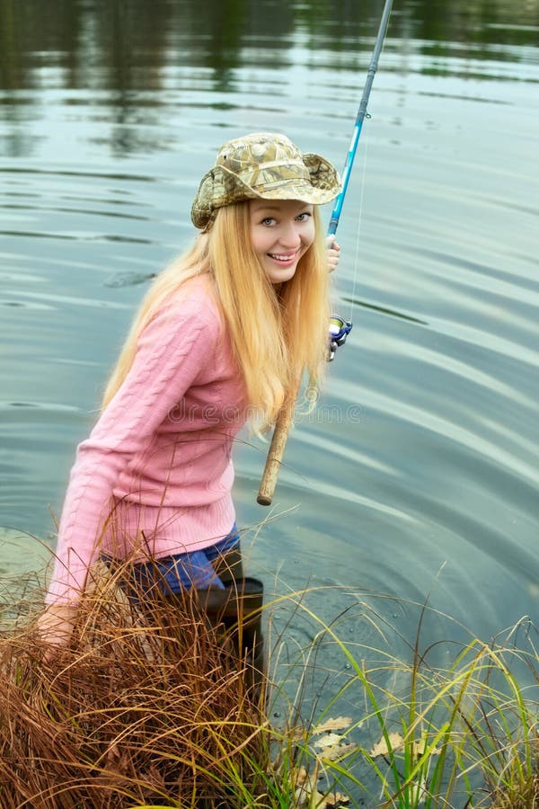 Woman Fishing stock image. Image of forest, holidays - 24038975