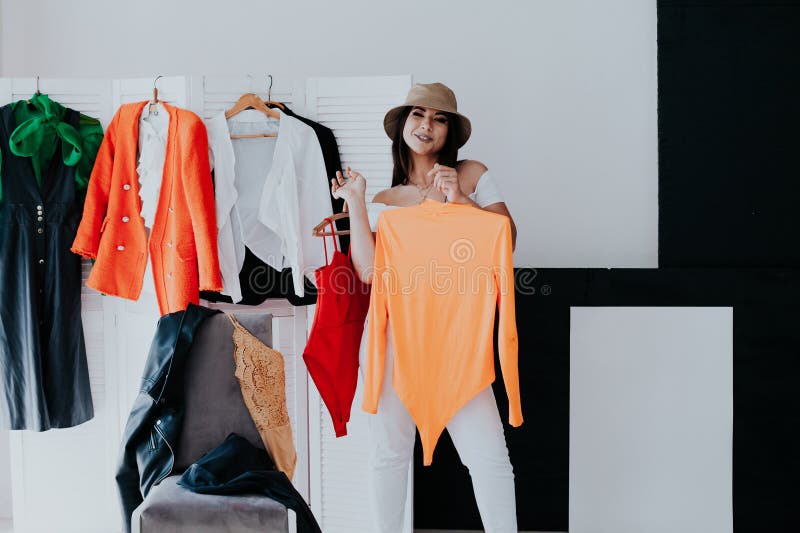 Woman in the Fitting Room Wardrobe Fitting Clothes Stock Image - Image ...