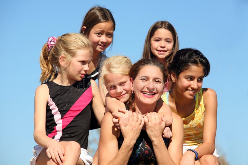 Woman and five girls stock photo. Image of cute, diverse - 3633732