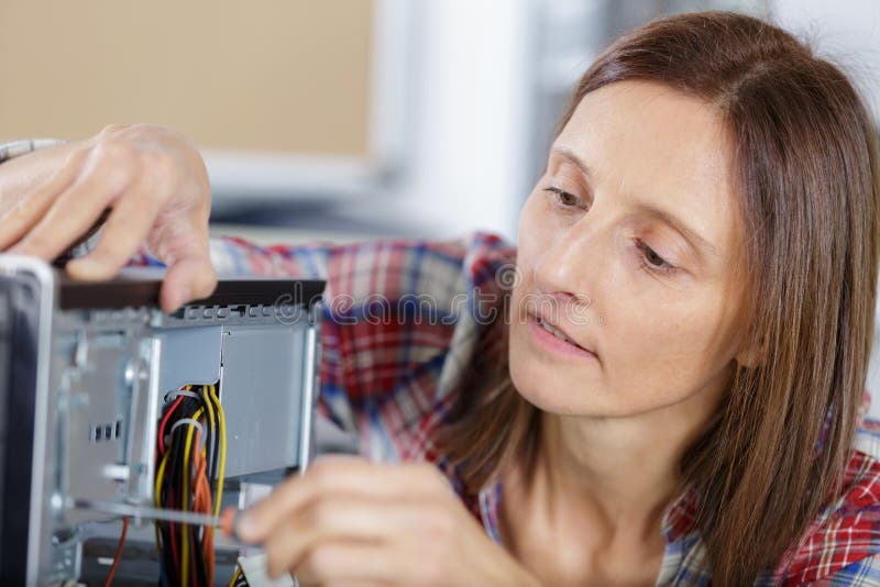 Woman Fixing Pc Component in Service Center Stock Image - Image of ...