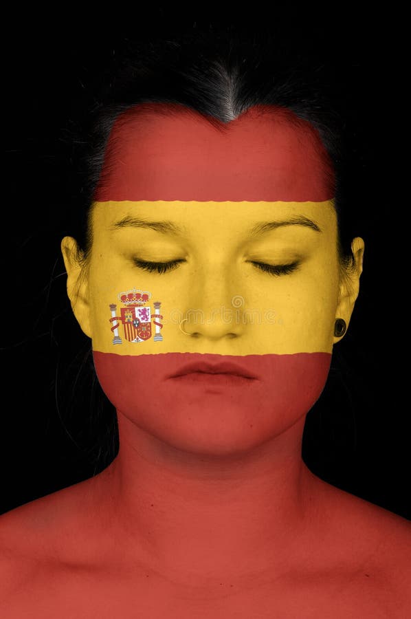Woman with the Flag of Spain Painted on Her Face. Stock Image - Image ...
