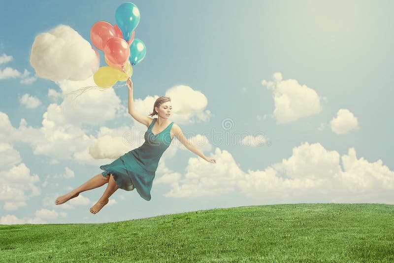 Woman Floating Like Levitation Fantasy Image Stock Image - Image of ...