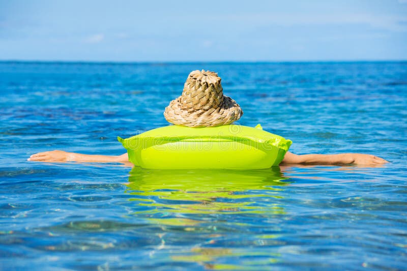 Woman Float Raft Tropical Water Stock Photo - Image of relaxing ...