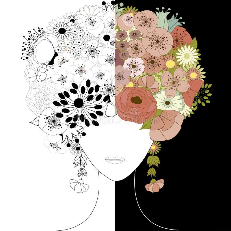 Woman`s Floral Silhouette. Vector Fashion Portrait Stock Vector ...