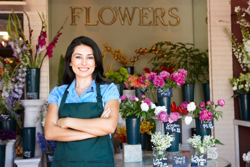 Woman Florist Standing Outside Shop Stock Photo - Image of person ...