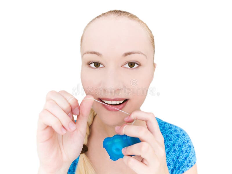 Woman flossing teeth stock photo. Image of fresh, teeth - 10302126