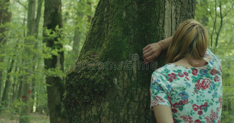 Woman Crying on a Tree stock video. Video of people - 247968663