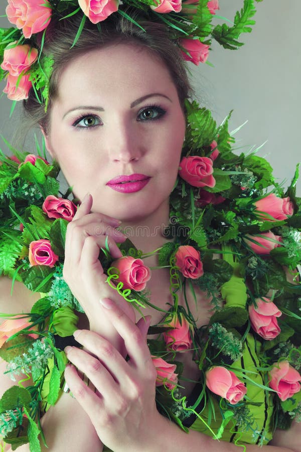 Woman with flowers stock image. Image of portrait, beauty - 19873861