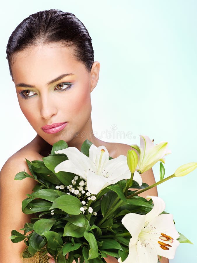 Woman with flowers stock photo. Image of fresh, care - 22035178