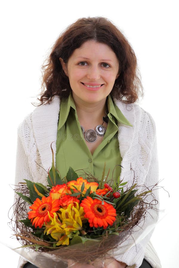 Woman with flowers stock image. Image of give, love, holding - 22678099