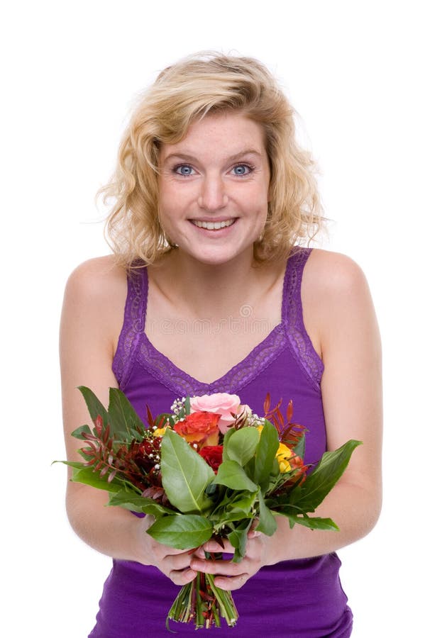 Woman with flowers stock photo. Image of flower, greeting - 7650124