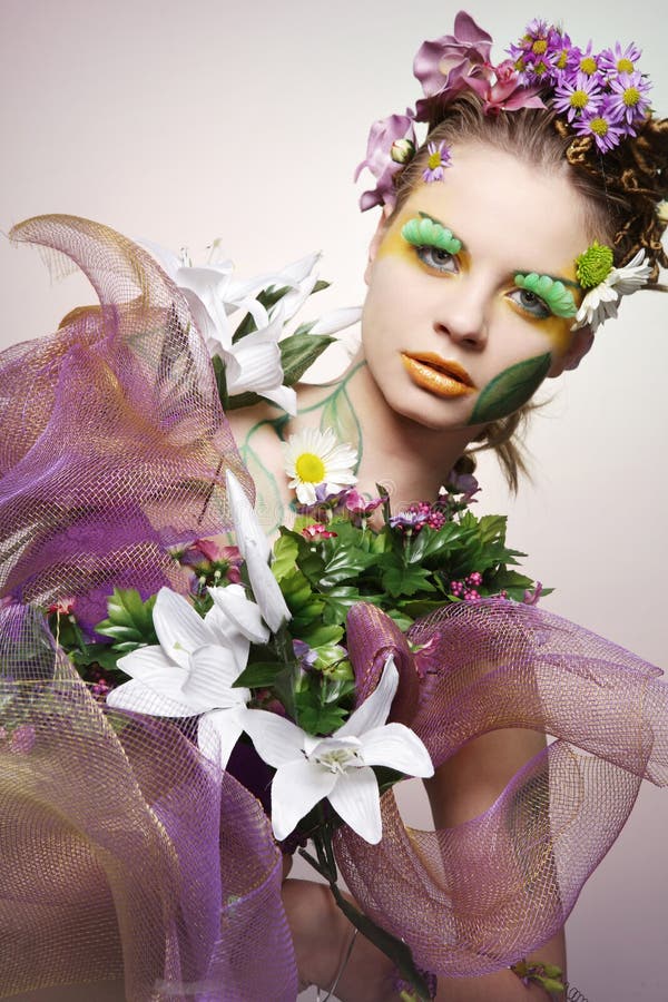 Woman in flowers. stock image. Image of flower, fashion - 8394559