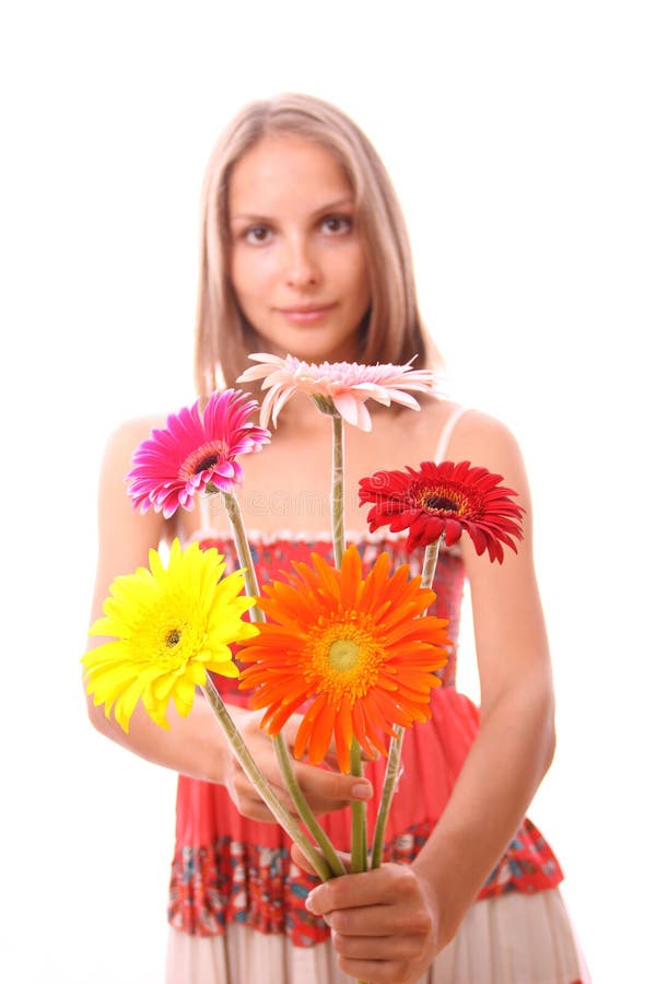 Woman with Flowers, Isolated Stock Photo - Image of head, close: 24614922