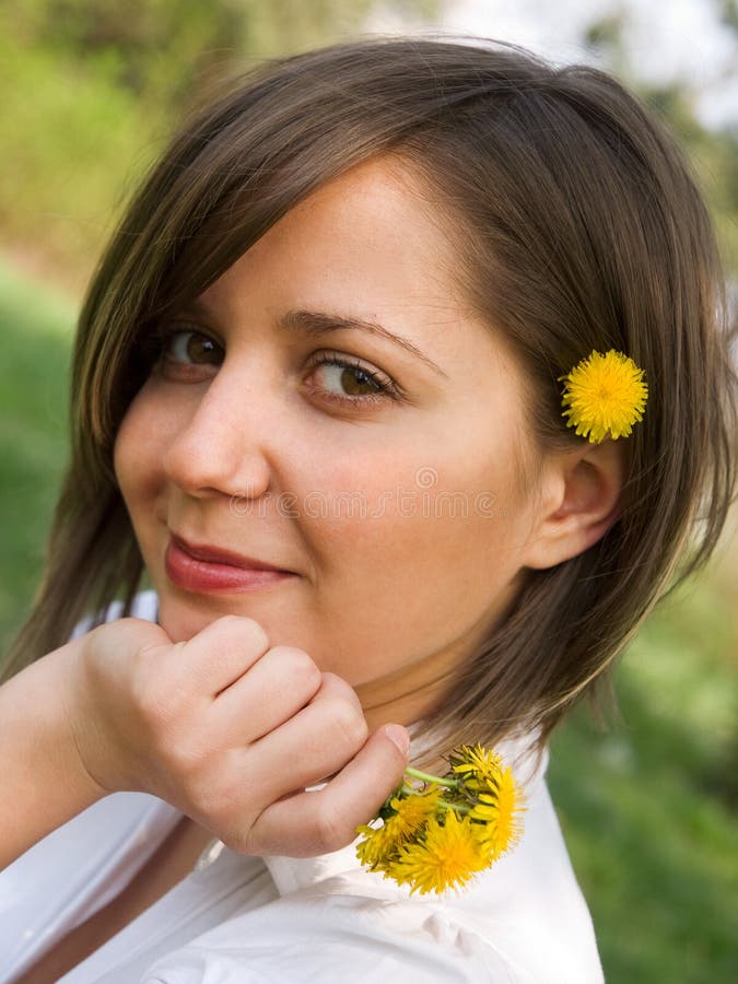 Woman with flowers stock photo. Image of green, white - 49380200