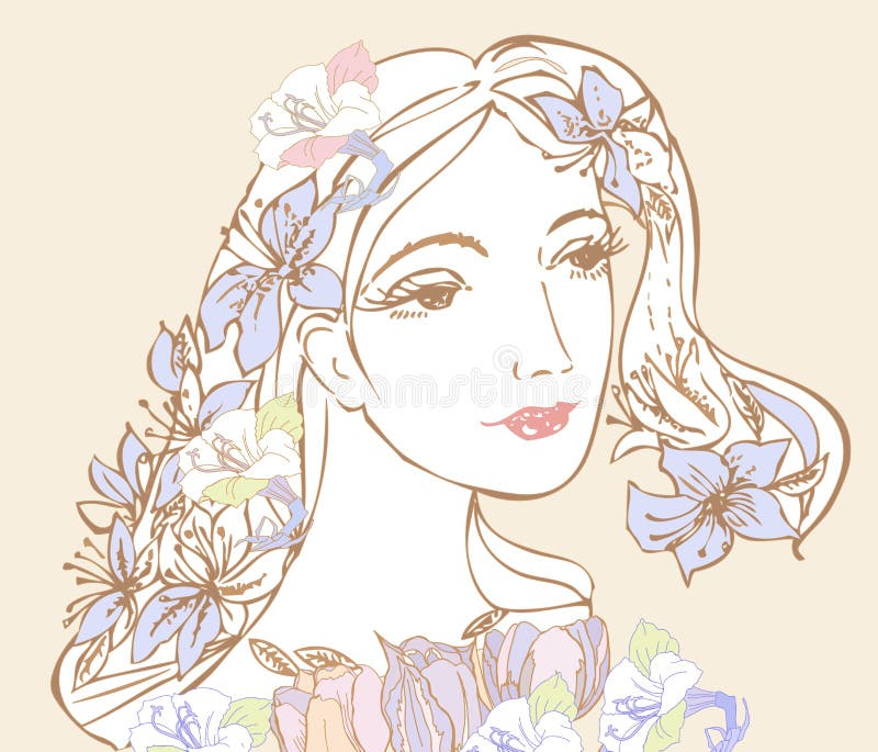 Woman with flowers stock vector. Illustration of hairdressing - 38893228