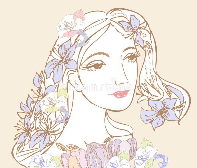 Woman with flowers stock vector. Illustration of hairdressing - 38893228