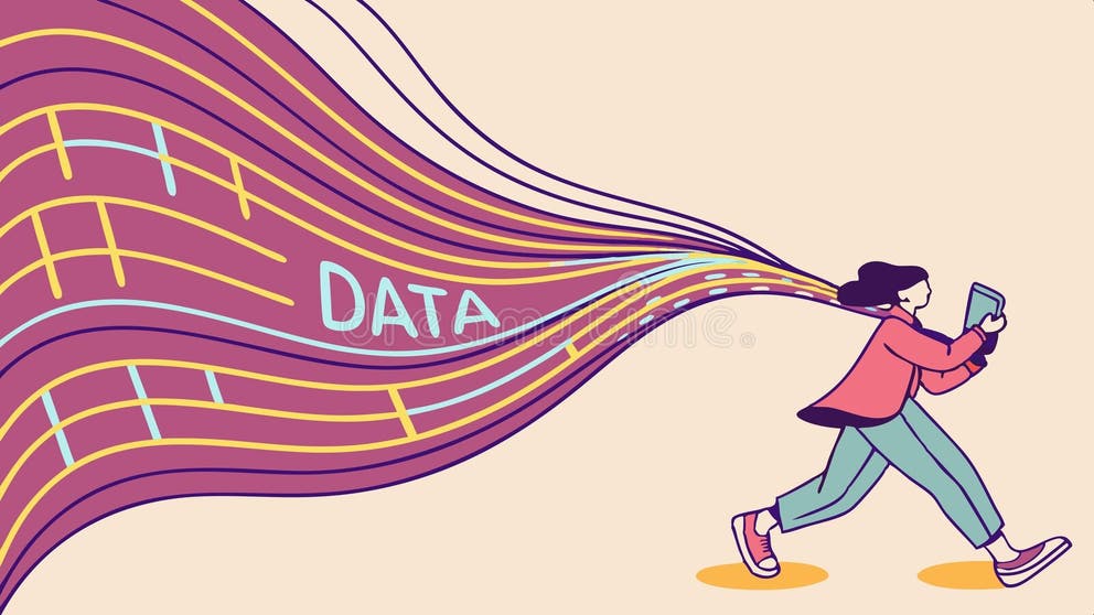 Woman with Flowing Data Stream, Digital Information, Data Visualization ...