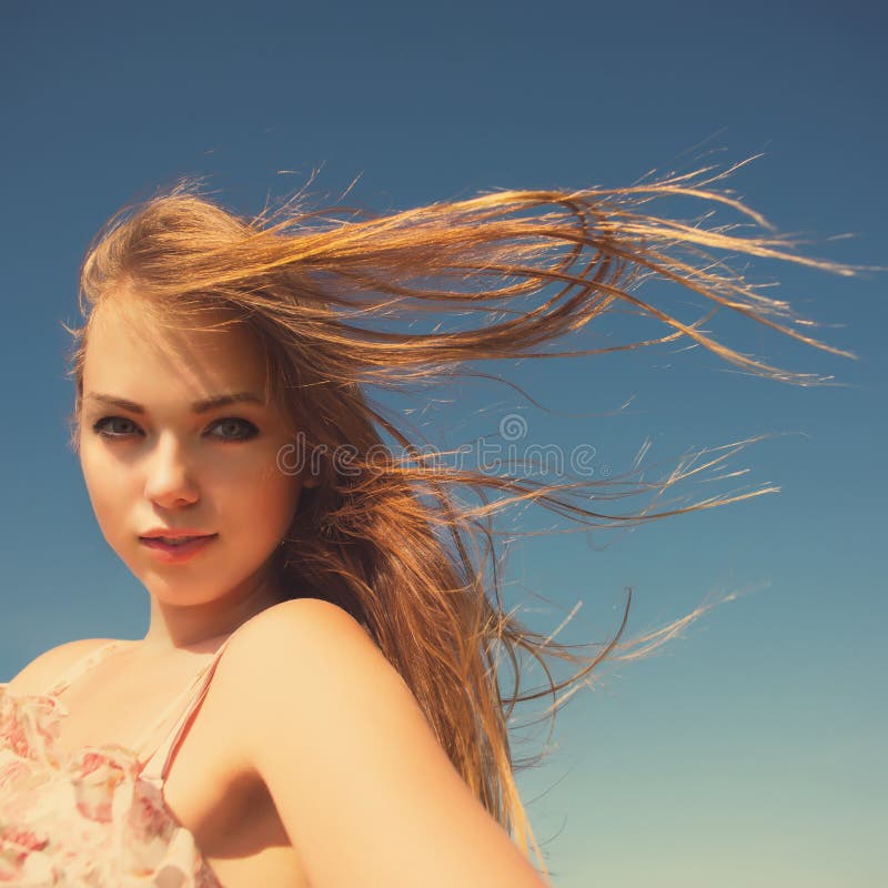 Woman with flowing hair stock photo. Image of person - 68536388