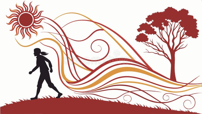Woman Flowing with Sun and Wind, Dynamic Nature Art Vector Design ...
