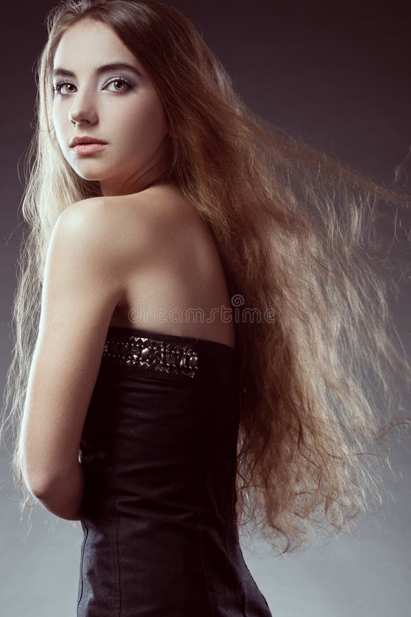 Woman with Flying Hair Looks Back Stock Image - Image of fashion ...