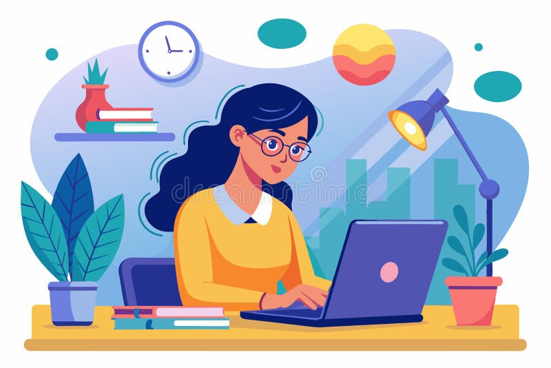 A Woman is Focused on Completing an Assignment while Seated at a Desk ...