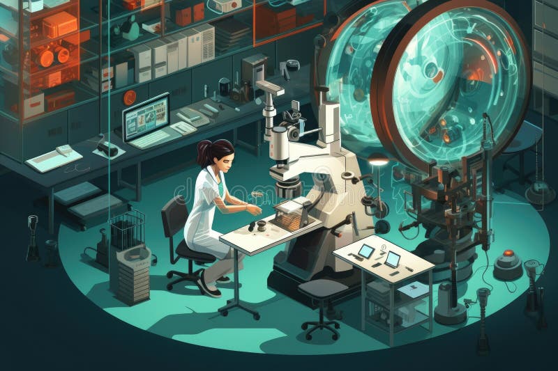 A Woman Focused on Her Work As she Operates a Microscope in a ...