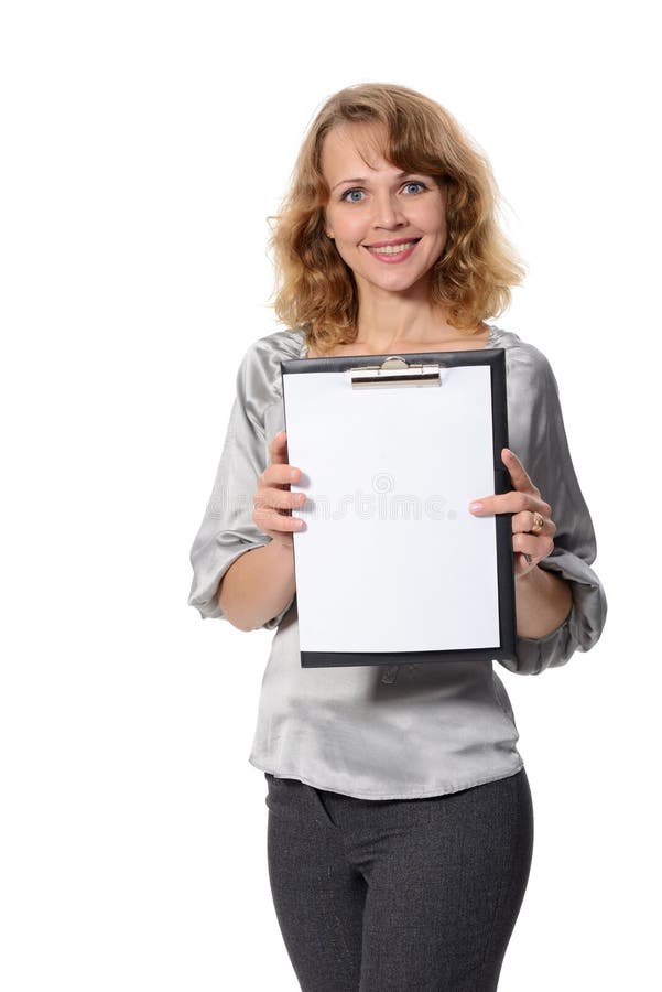 Woman with a Folder Holding Hand Presenting a Product. Stock Image ...