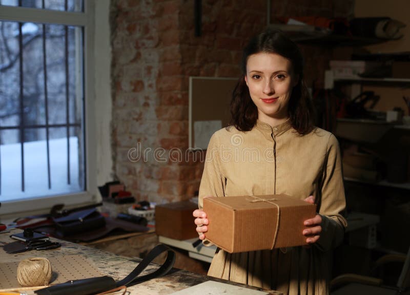 Woman Folds Packing Box in Sewing Workshop Stock Image - Image of belt ...