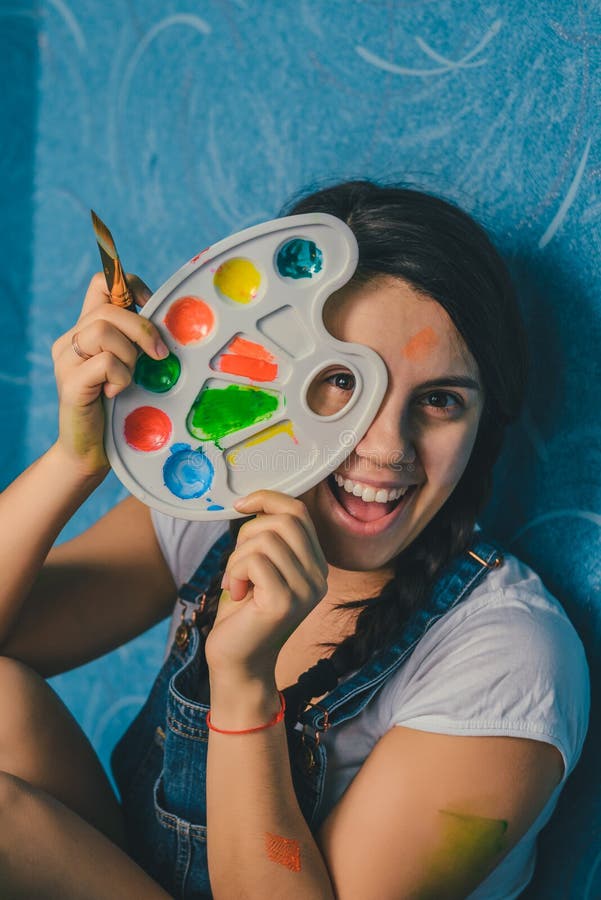 Woman Fooling Around with Paints Stock Photo - Image of pattern ...