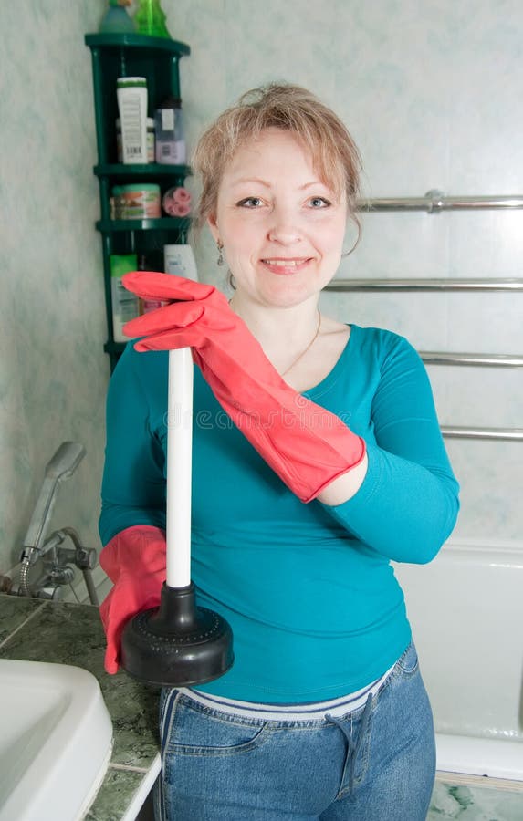 Woman with force cup stock image. Image of bathroom, caucasian - 18865083
