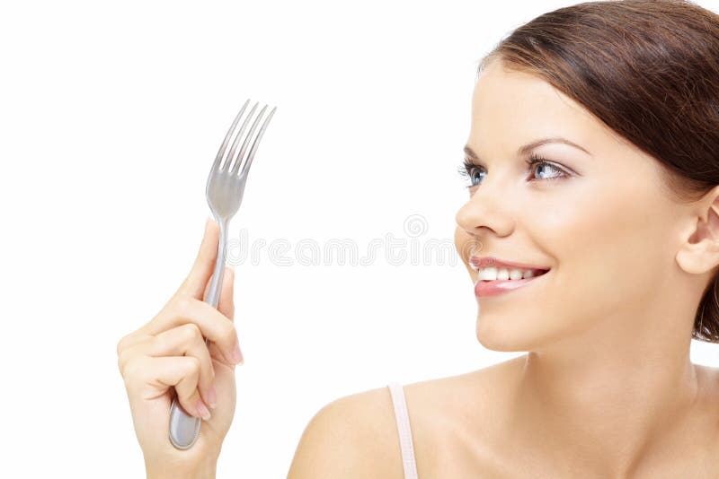 Woman with a fork stock image. Image of caucasian, arms - 11178355