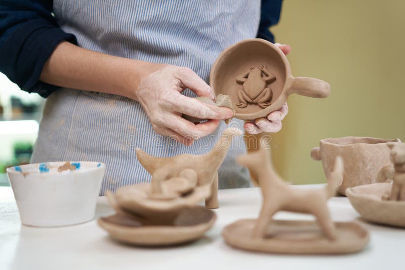 Woman Forming Clay Cup Shape by Hands, Closeup in Artistic Studio Stock ...