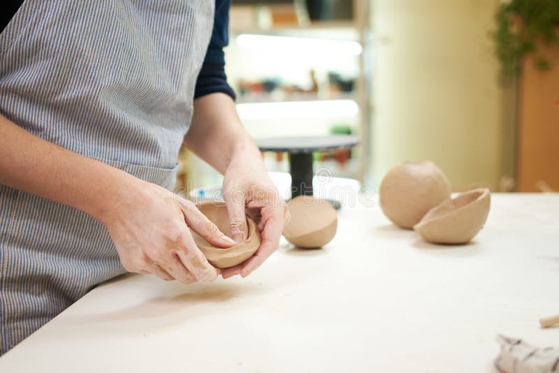 Woman Forming Clay Pot Shape by Hands, Closeup in Artistic Studio Stock ...