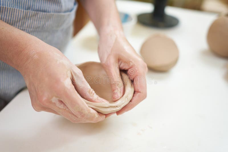 Woman Forming Clay Pot Shape by Hands, Closeup in Artistic Studio Stock ...