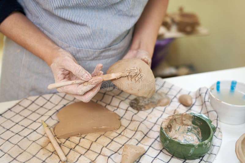 Woman Forming Clay Pot Shape by Hands, Closeup in Artistic Studio Stock ...