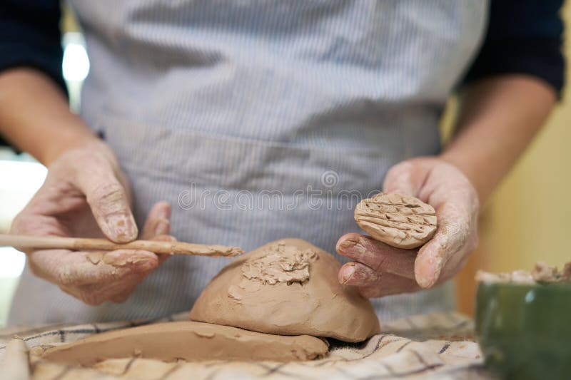 Woman Forming Clay Pot Shape by Hands, Closeup in Artistic Studio Stock ...