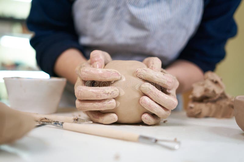 Woman Forming Clay Pot Shape by Hands, Closeup in Artistic Studio Stock ...