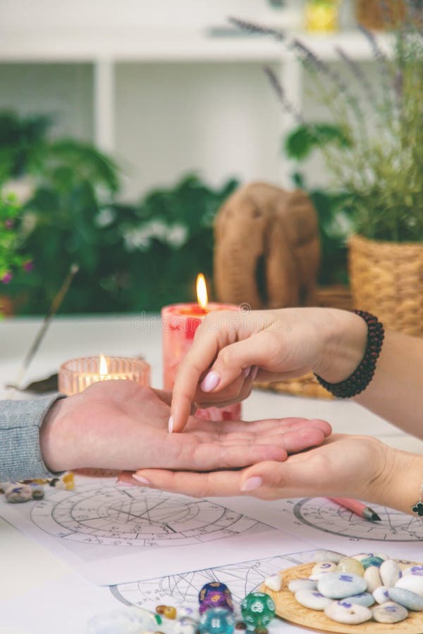 A Woman Fortune Teller Speaks To a Man. Fortune Telling, Magic. Bright ...