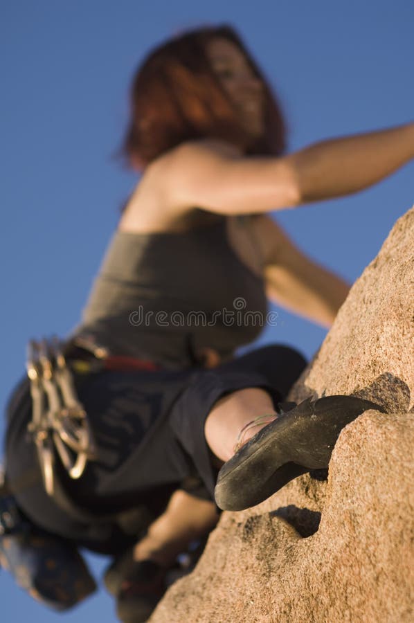 Woman Free Climbing, (close-up), (low Angle View) Stock Photo - Image ...