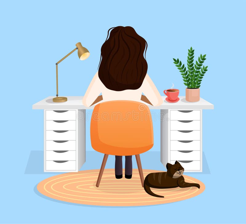 Cartoon Woman Desk Cat Stock Illustrations – 786 Cartoon Woman Desk Cat ...