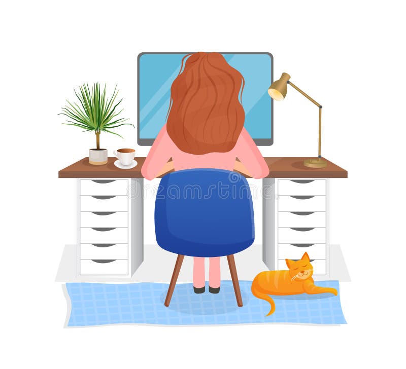 Cartoon Woman Desk Cat Stock Illustrations – 786 Cartoon Woman Desk Cat ...